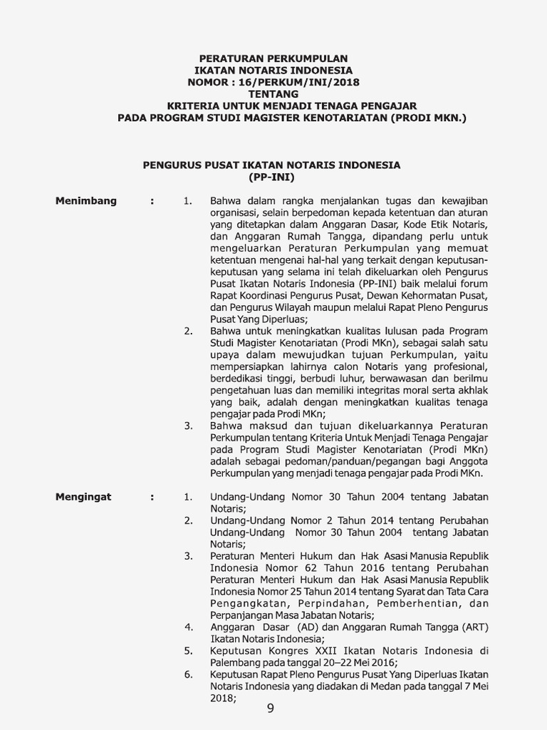 16 Perkum Ini 2018 TTG Kriteria Untuk Menjadi Tenaga Pengajar Prodi MKN | PDF