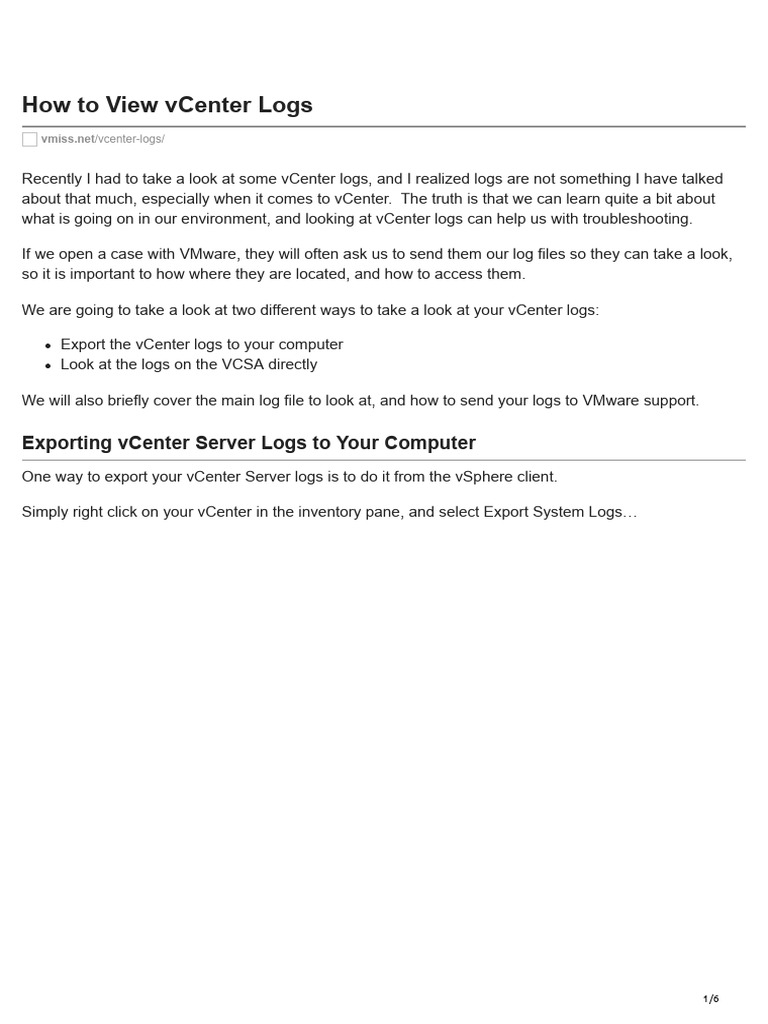How To View Vcenter Logs | PDF