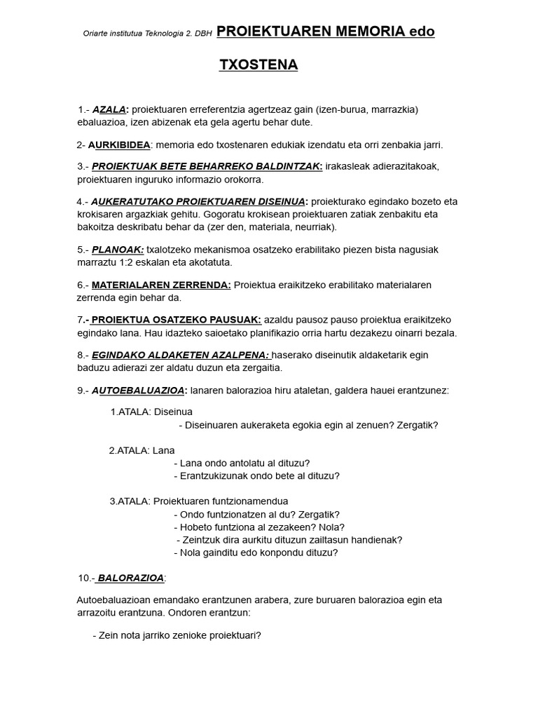 PROIEKTUAREN TXOSTENA-bakarkakoa | PDF