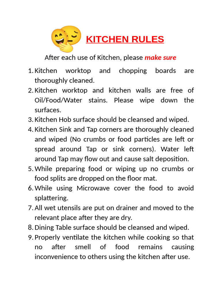 Kitchen - Bathroom Rules | PDF | Home & Garden