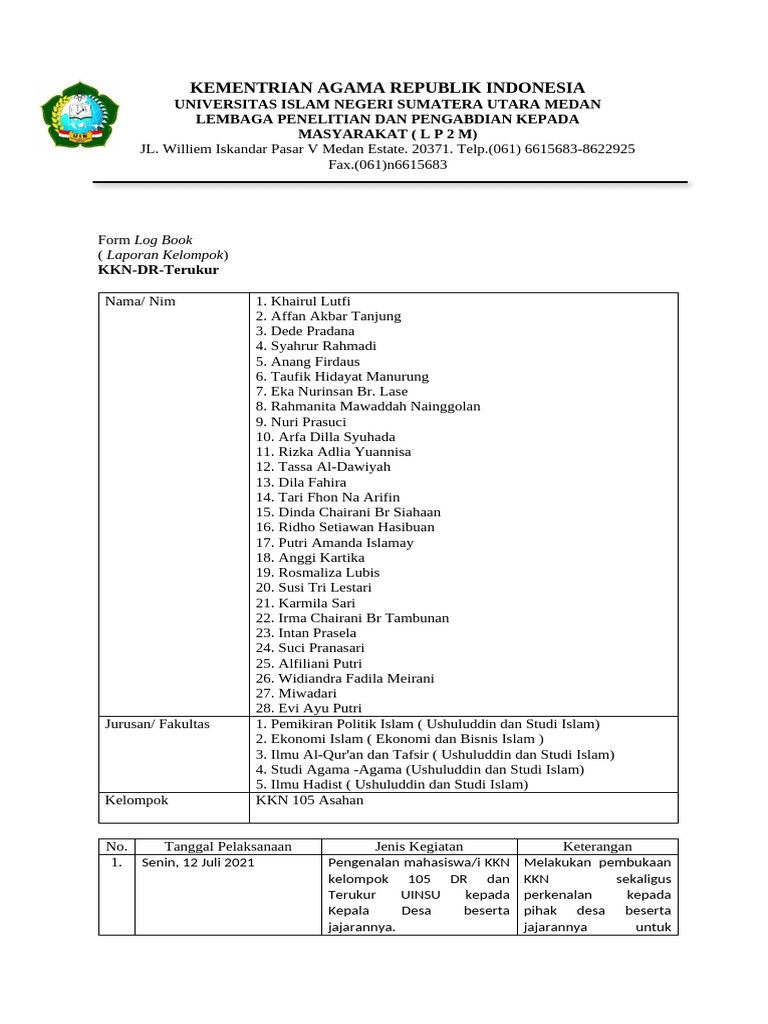 Log Book KKN 105 | PDF