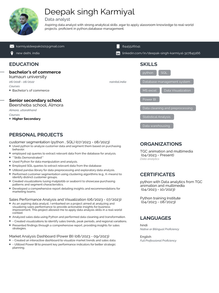Deepak's Resume Data Analytics | PDF