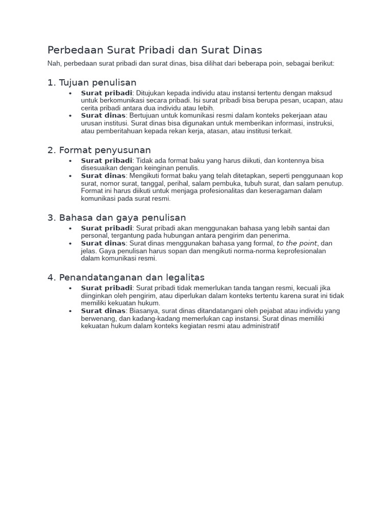 Perbedaan Surat Pribadi dan Dinas | PDF