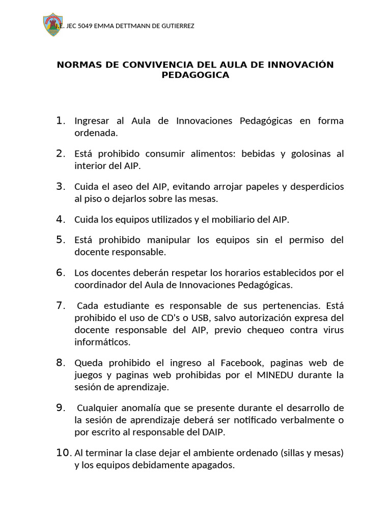 Normas de Convivencia Del Aip | PDF