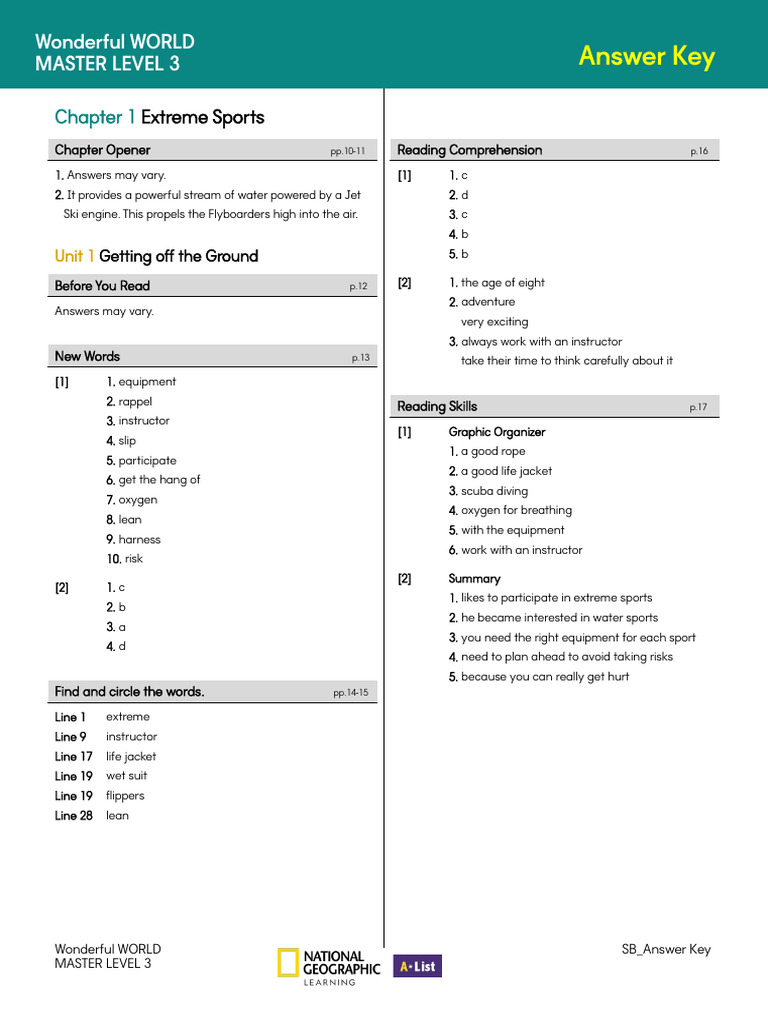 WW - Master - L3 - SB - Answer Key | PDF