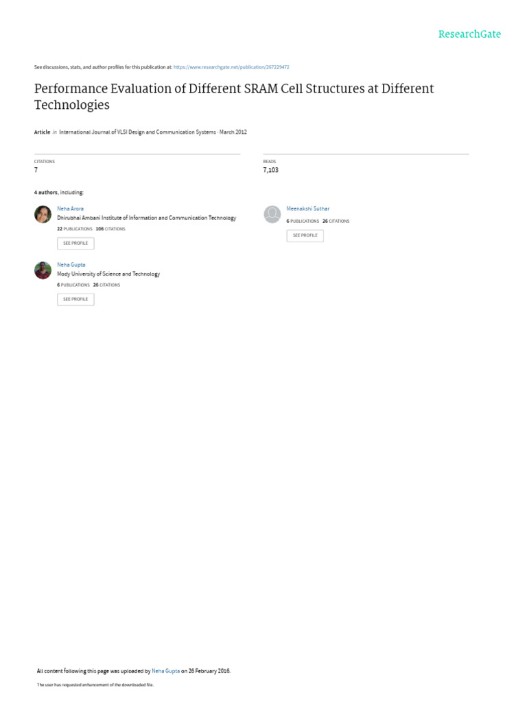 Performance Evaluation of Different SRAM Cell Stru | PDF | Cmos | Computers