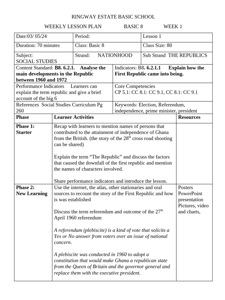 3rd TERM FORM 2 LESSON PLAN | PDF