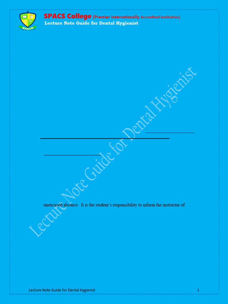 Lecture Note Guide Dental Hygienist Aug - Dec 2024 | PDF