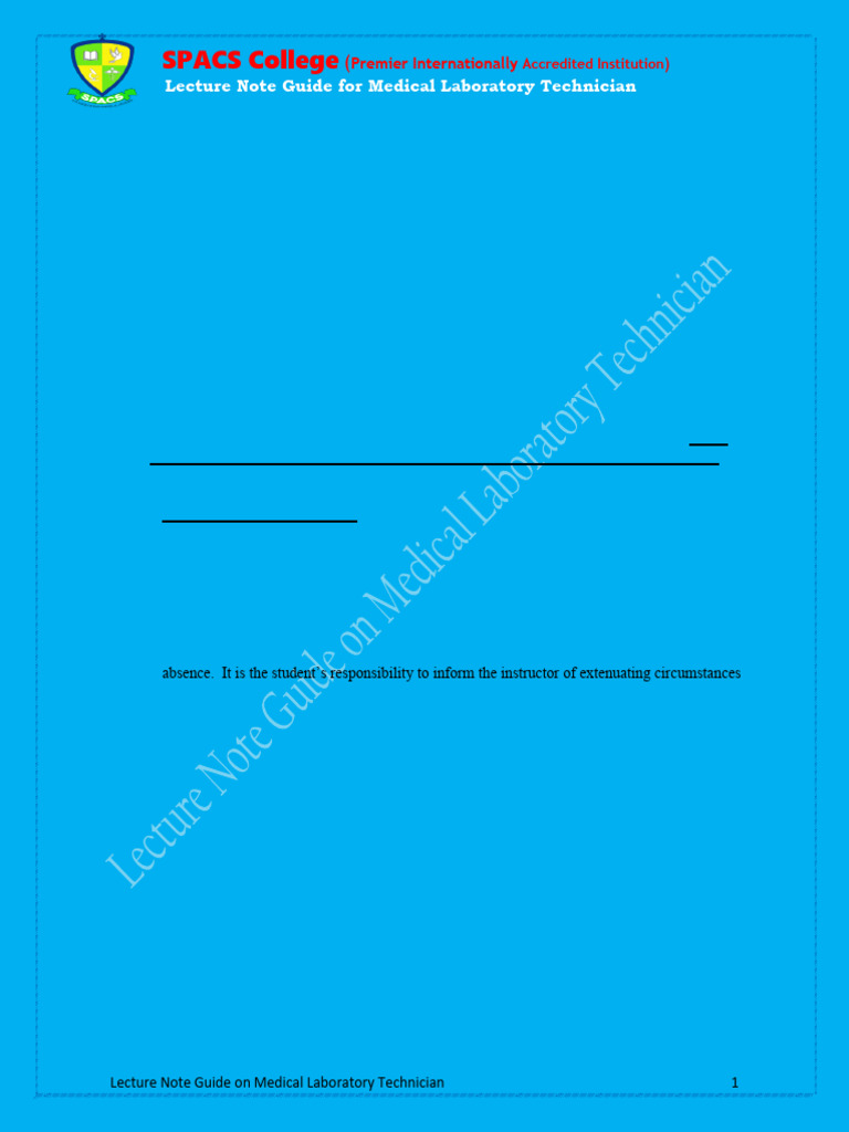 Lecture Note Guide MLT and MLS A Aug - Dec 2024 | PDF