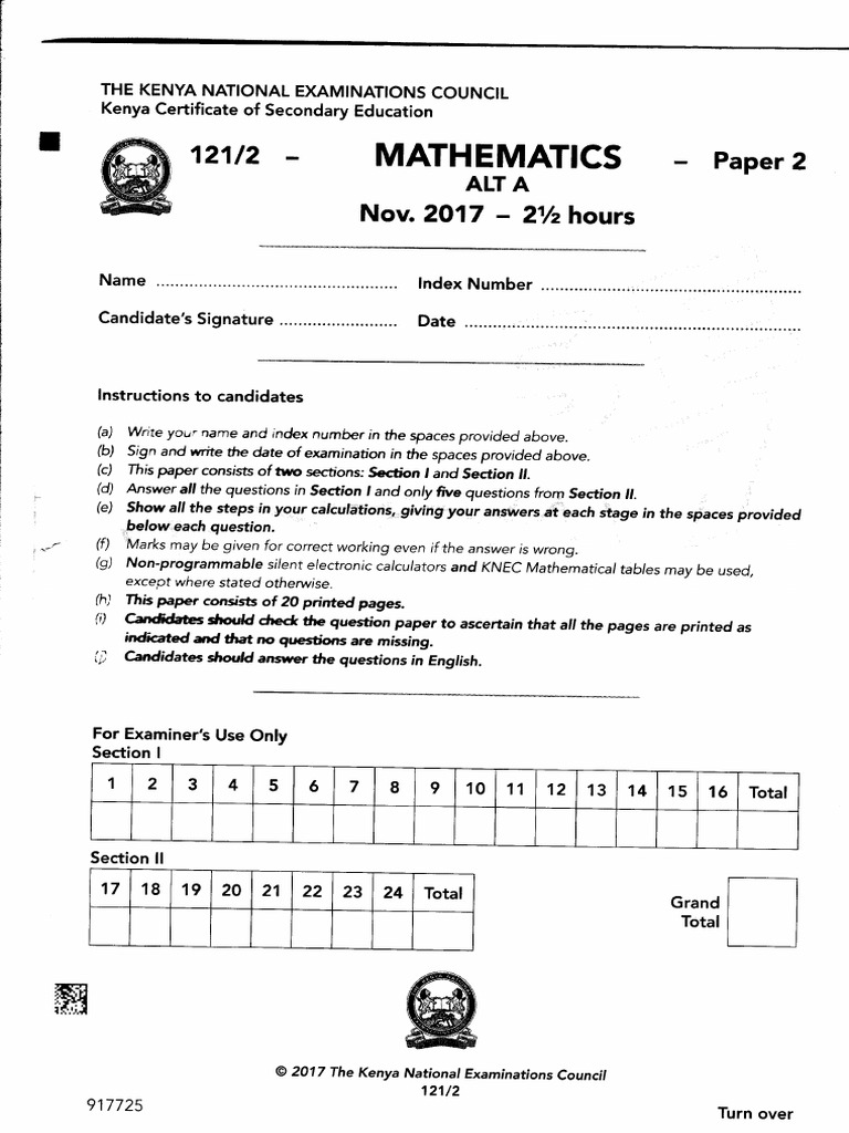 Maths Kcse 2017 PP2 Q-1 | PDF
