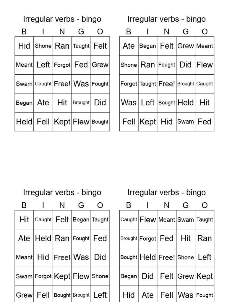 Irregular Verbs Bingo-1-6 | PDF