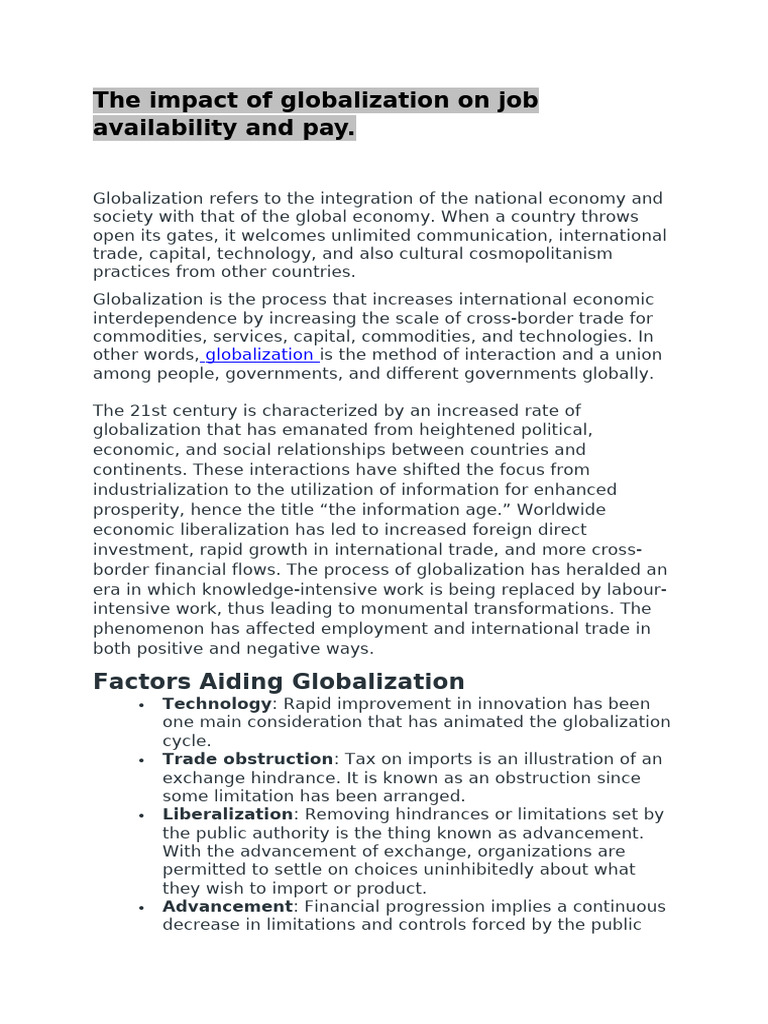 The Impact of Globalization On Job Availability and Pay (Ruchika) | PDF