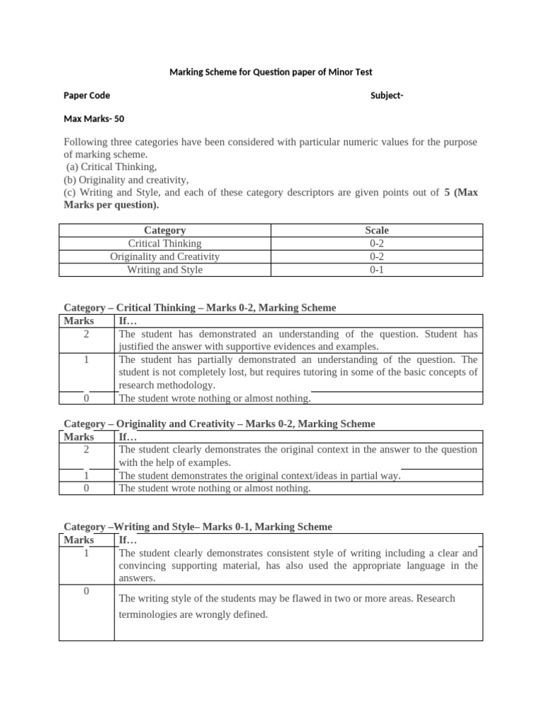 Marking Scheme - Sample | PDF