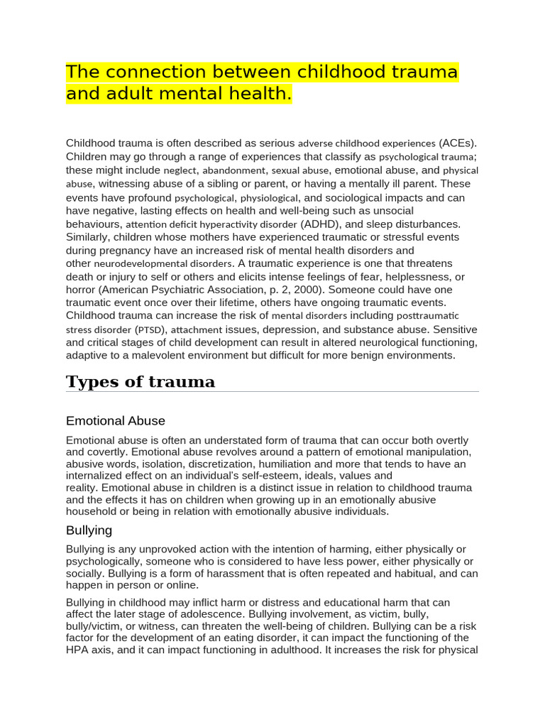 The Connection Between Childhood Trauma And Adult Mental Health