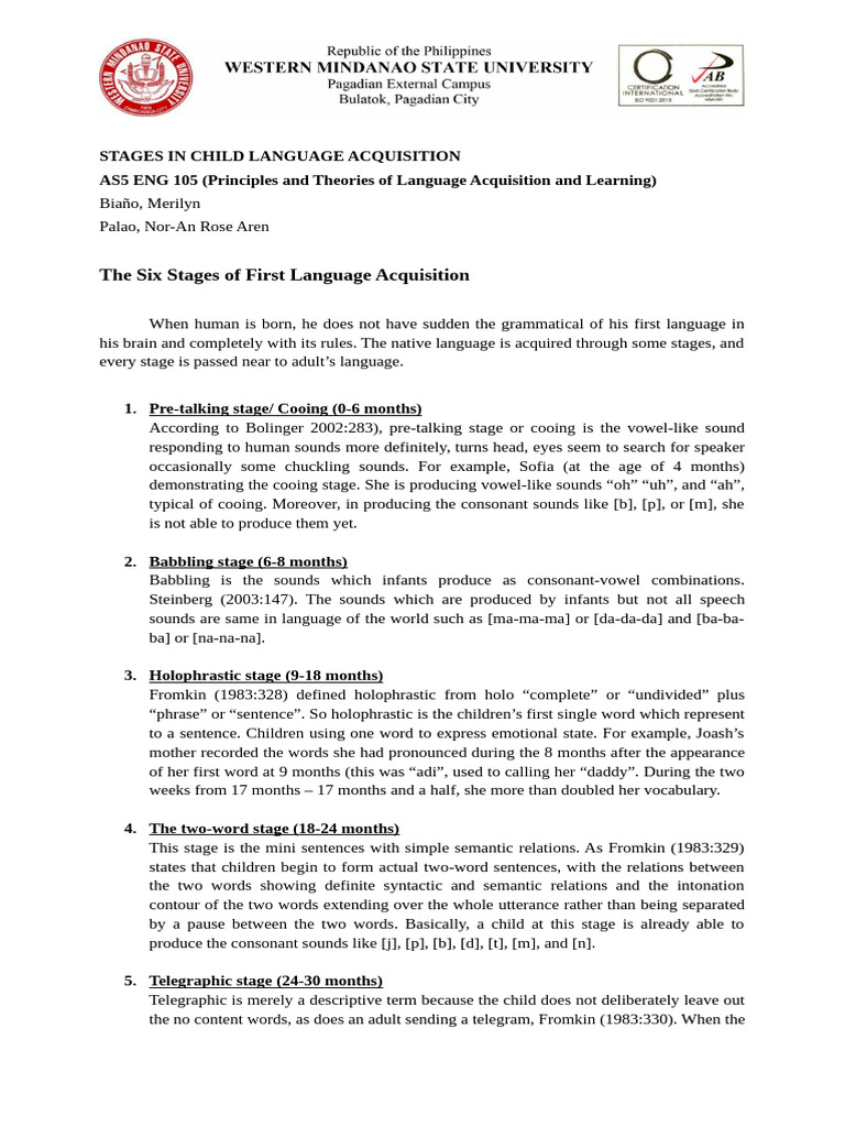 Six Stages of Language Acquisition | PDF | Language Acquisition ...