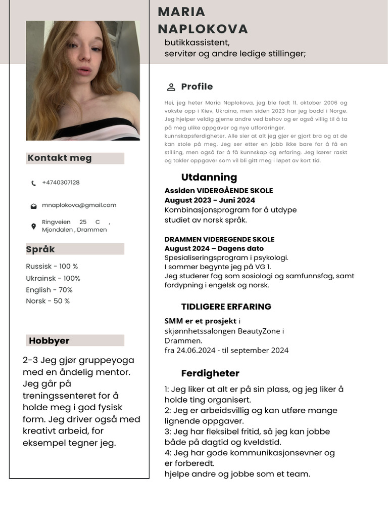 Job Seeking Profile: Maria Naplokova | PDF | Career & Growth