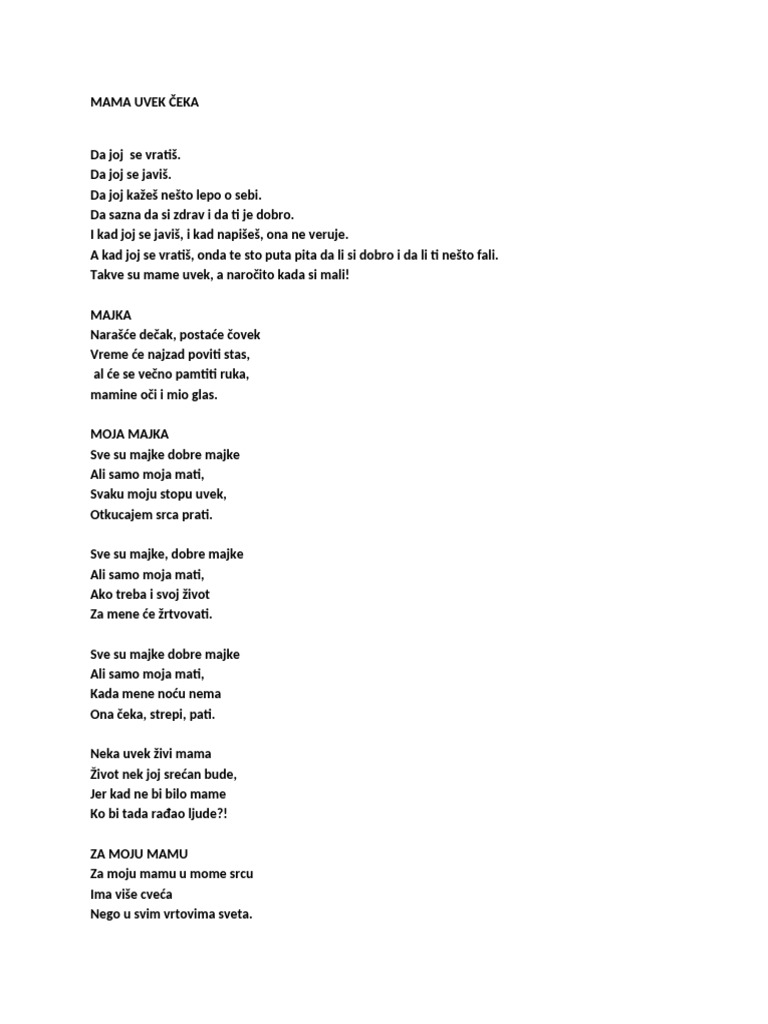 Pesme o Mamama Za 8. Mart | PDF