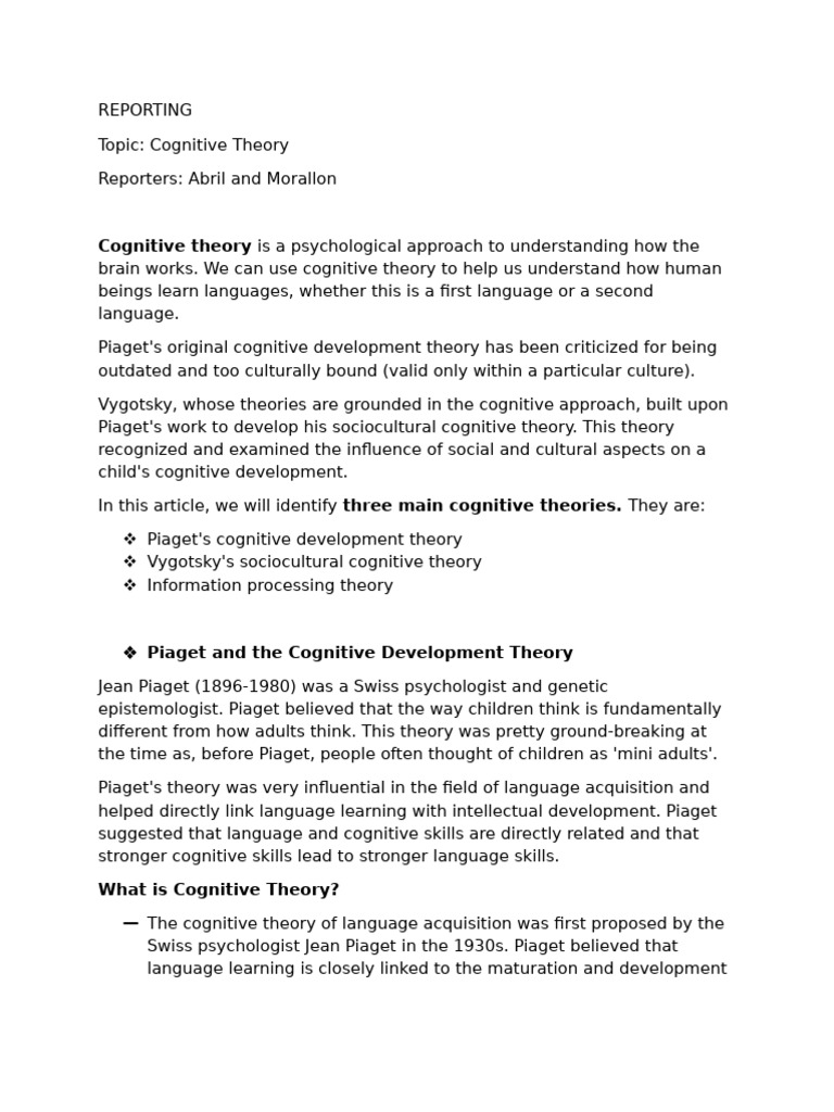 Cognitive Theory | PDF