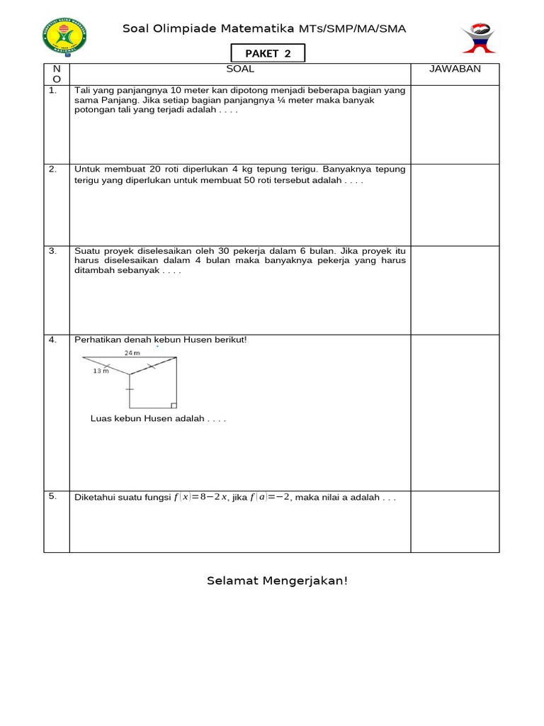 Soal Olimpiade Mat Paket 2 | PDF