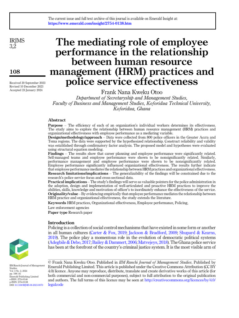 The Mediating Role of Employee Performance in The Relationship Between Human Resource Management ...