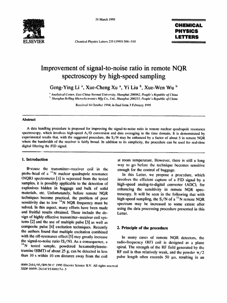 Improvement of Signal-To-Noise Ratio in Remote NQR Spectroscopy by High ...