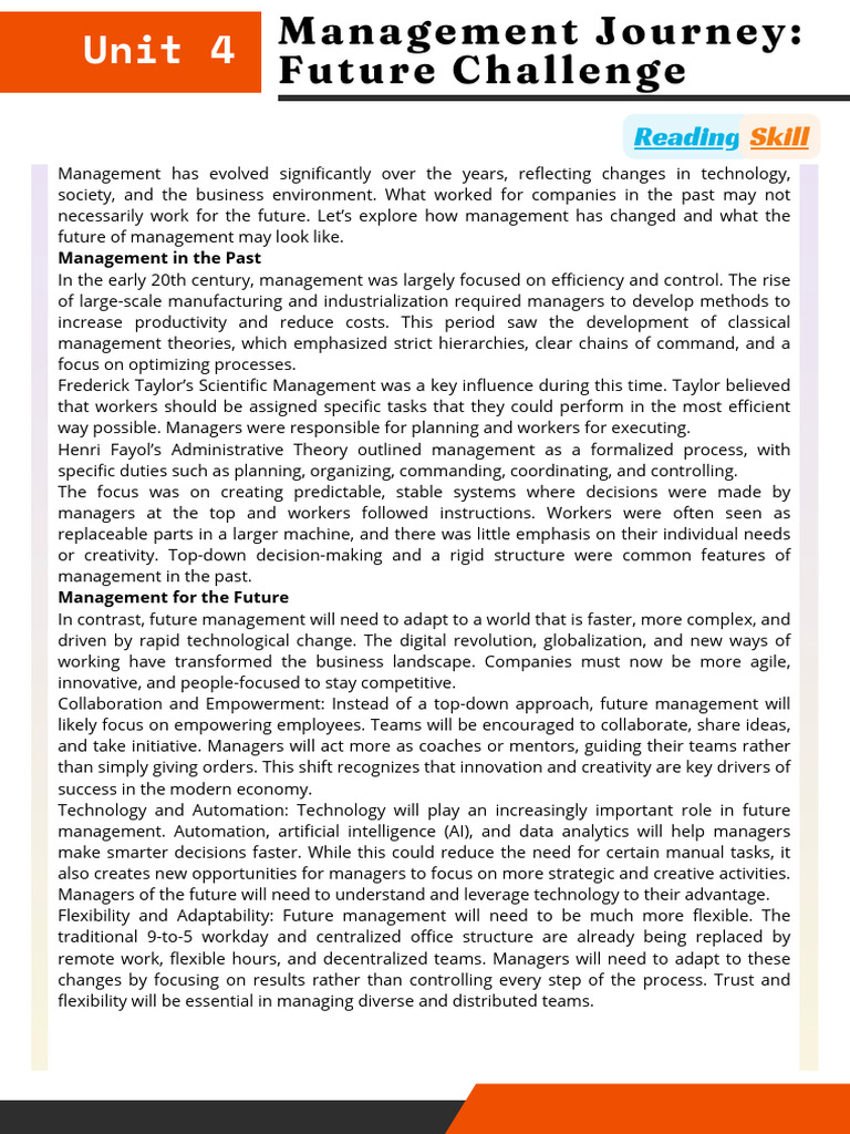 Unit 4. Management Journey Future Challenge | PDF