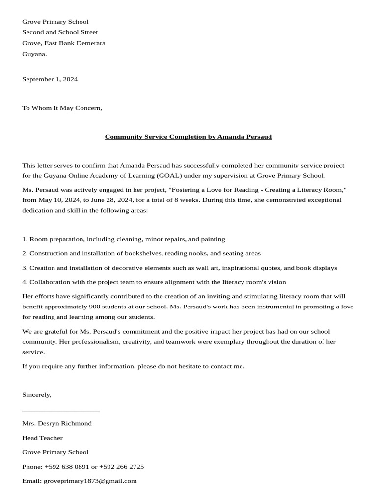 Community Service Completion by Amanda Persaud | PDF | Wellness