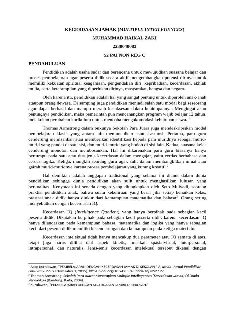 KECERDASAN JAMAK (Multiple Intelligence) | PDF