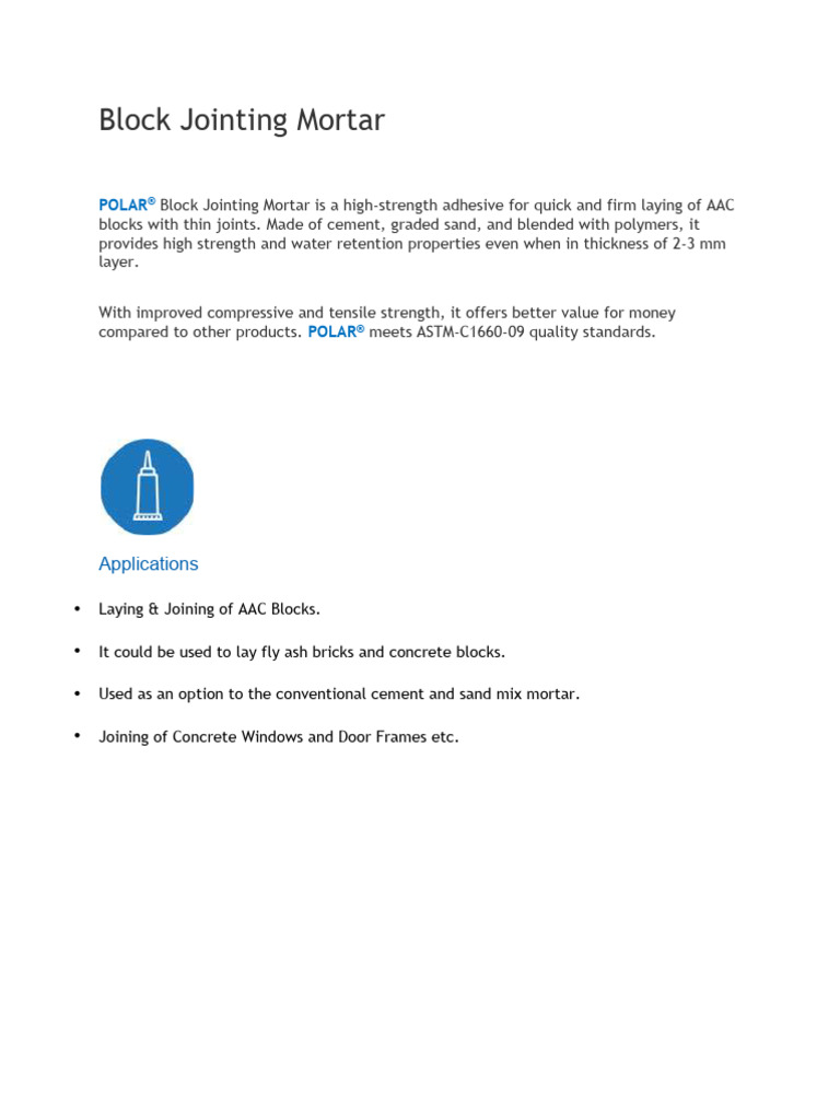 Polar Block Jointing Motar | PDF