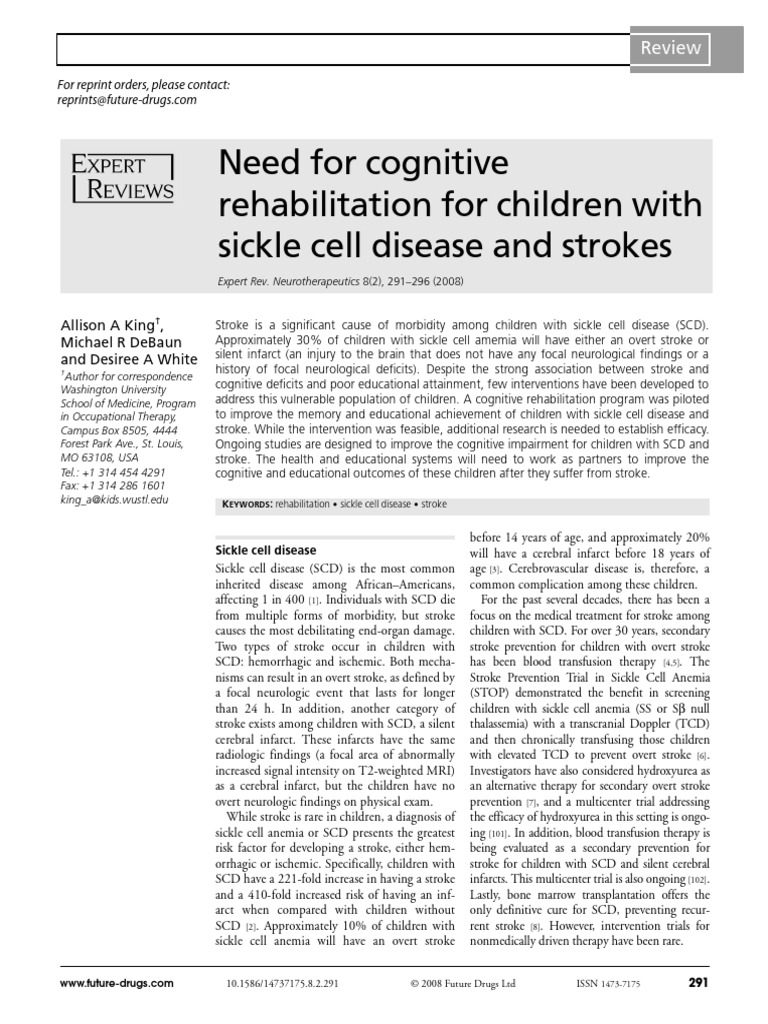 Need For Cognitive Rehabilitation For Children With Sickle Cell Disease ...