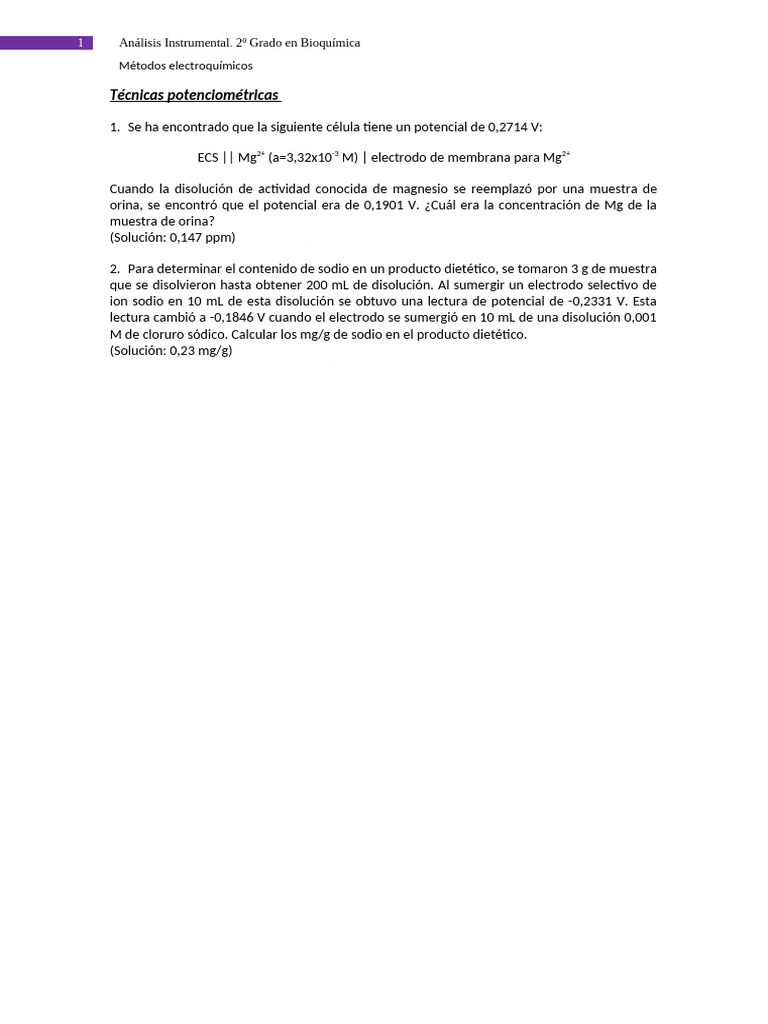 Ejercicios. Metodos Potenciometricos - 002 | PDF