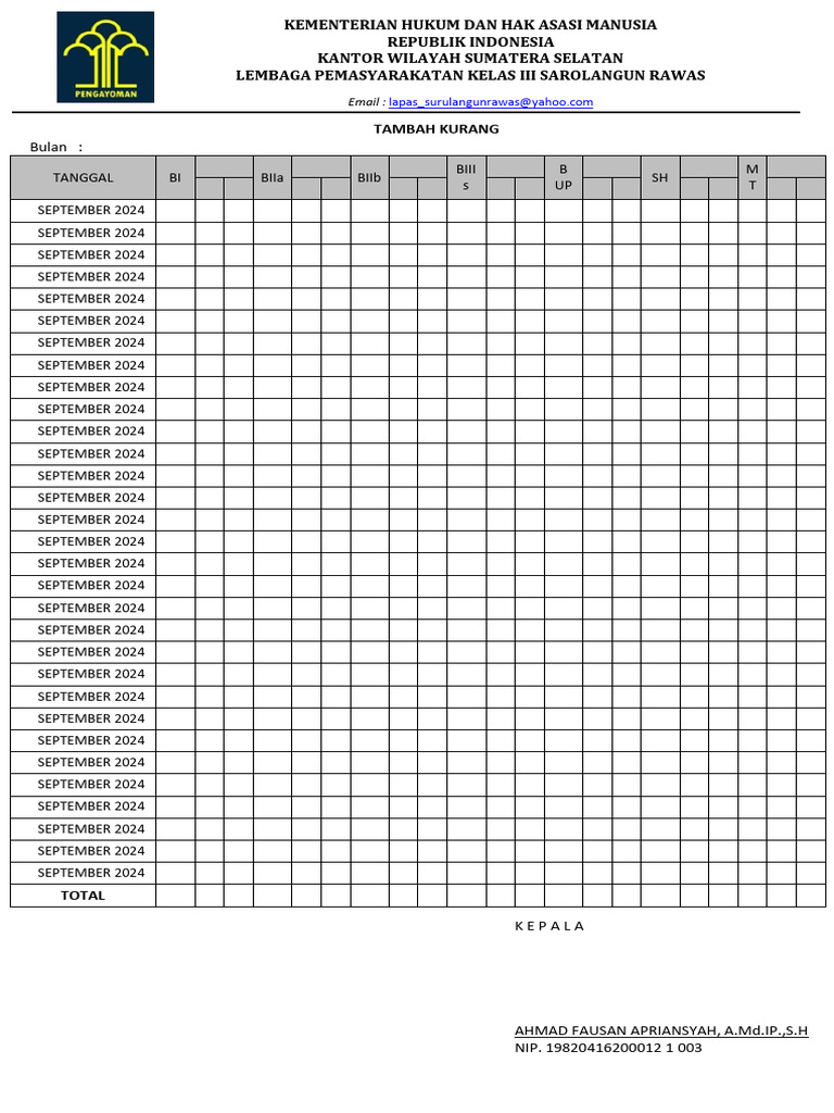 Data Tambah Kurang Penghuni Perbulan | PDF