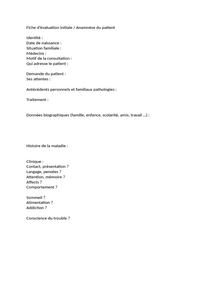 Fiche Anamnèse Patient | PDF