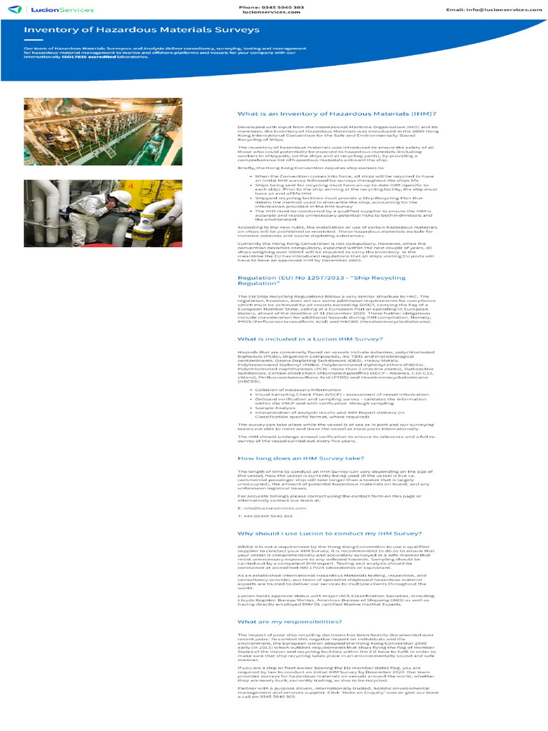 Inventory of Hazardous Materials Surveys - Lucion Marine | PDF