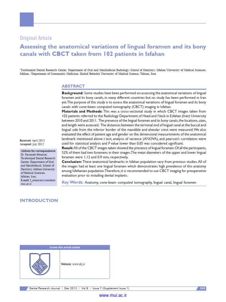 Assessing The Anatomical Variations of Lingual Foramen | PDF ...
