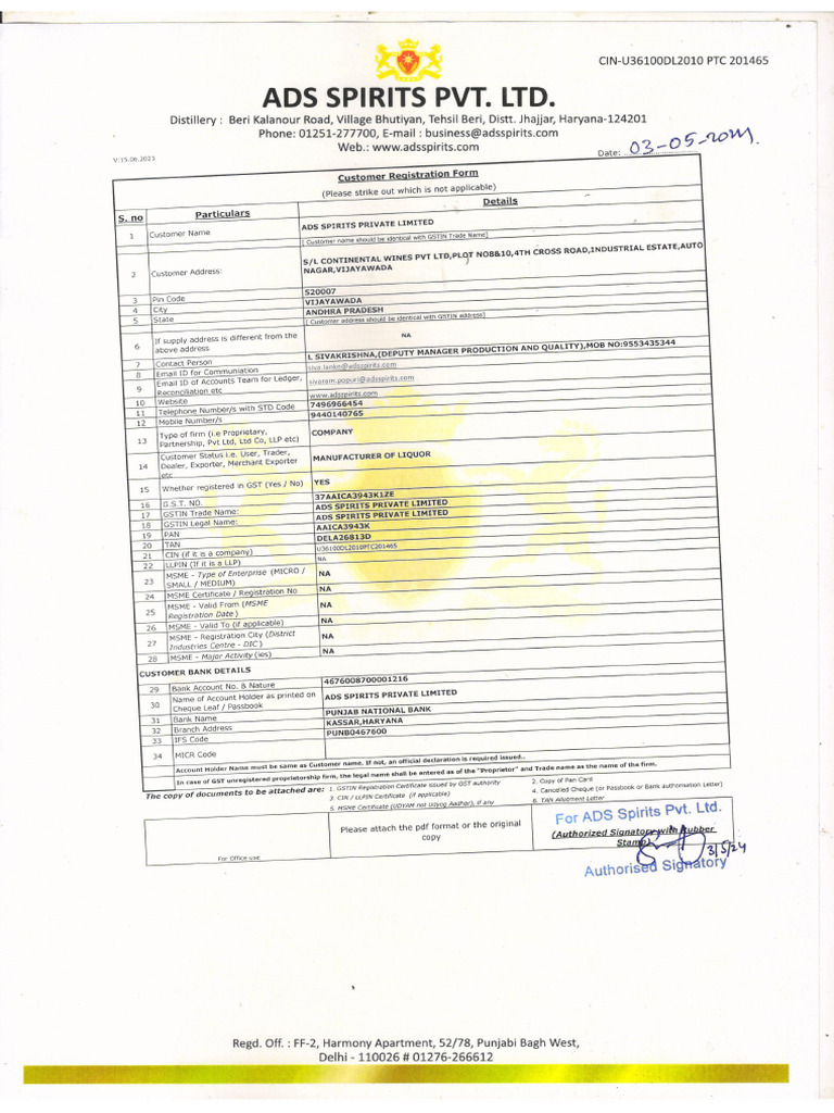 Customer Regn Form | PDF