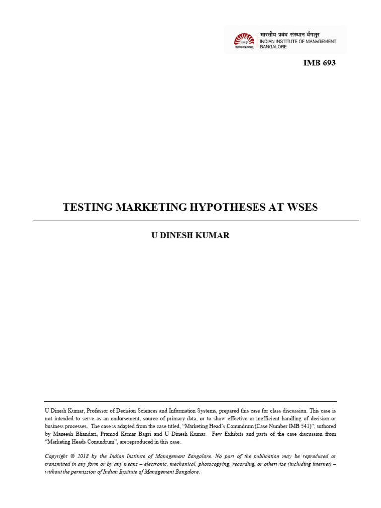 Testing Marketing Hypotheses at WSES | PDF