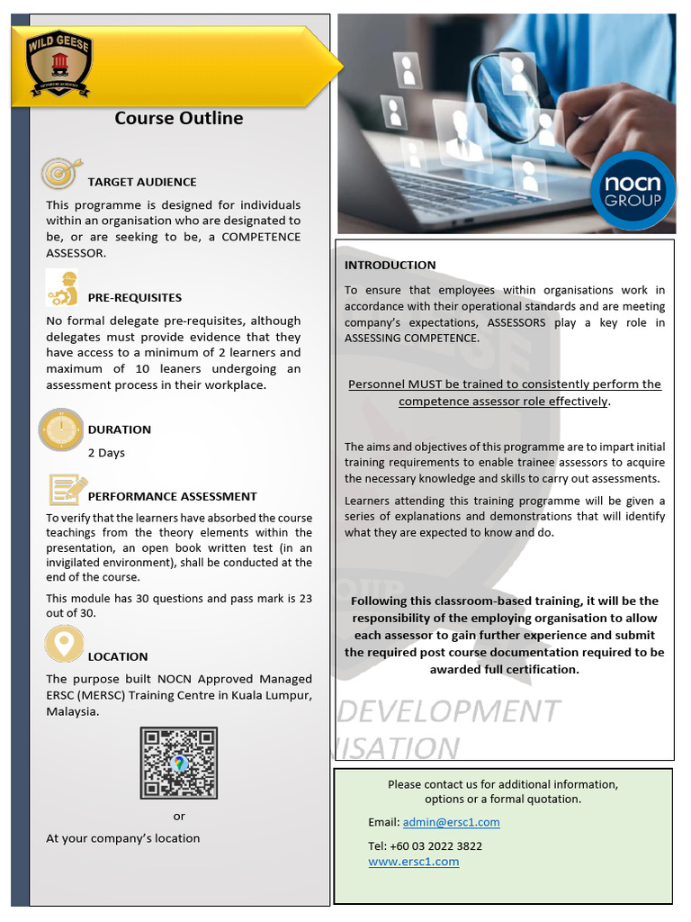 NOCN Workplace Competence Assessor - Course Outline & Objective 2024 | PDF