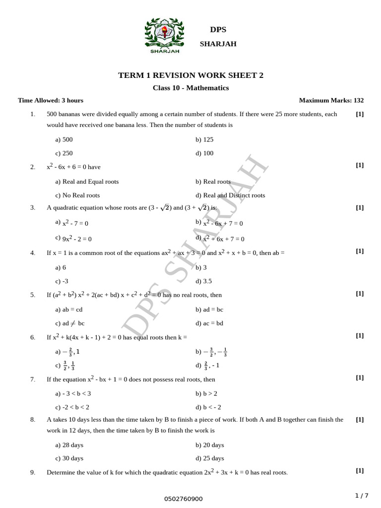 Term 1 Revision 2 | PDF