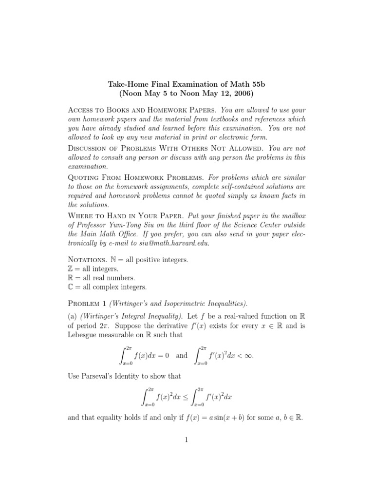 Harvard - Math55b - Final - May2006 | PDF