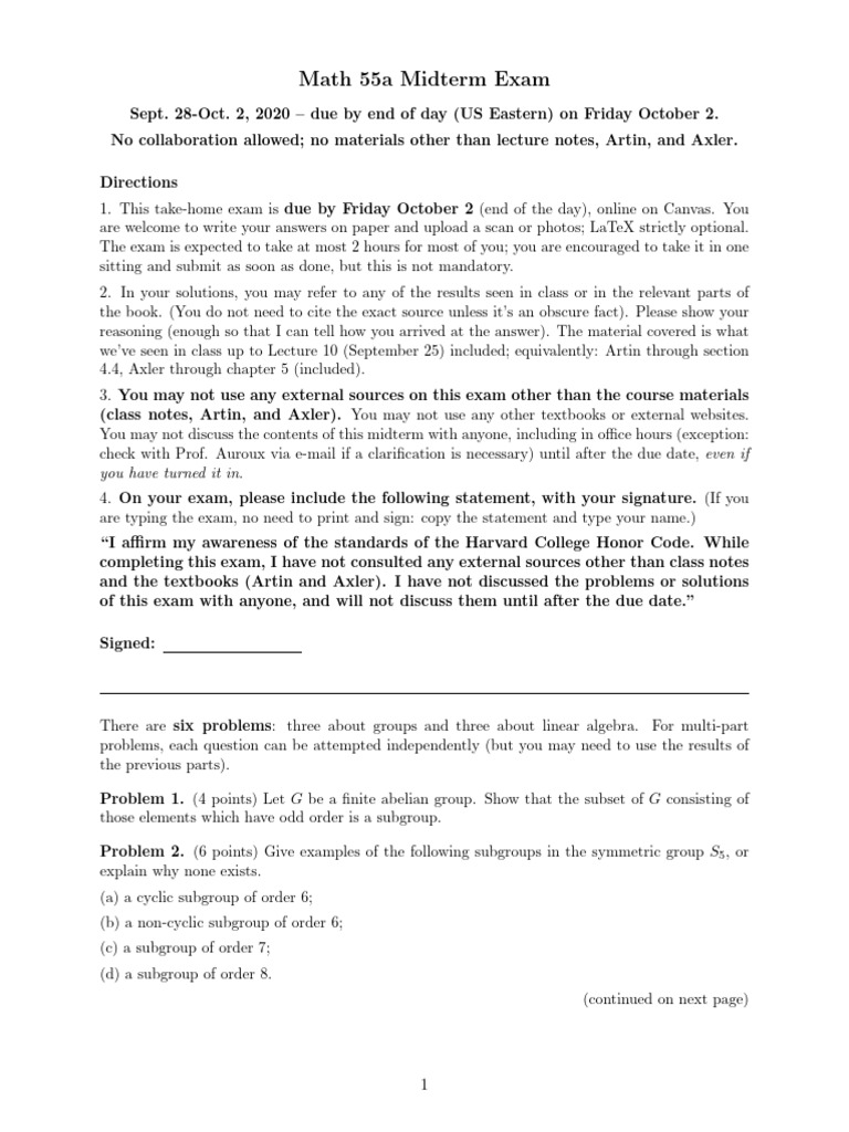 Harvard - Math55a Midterm | PDF