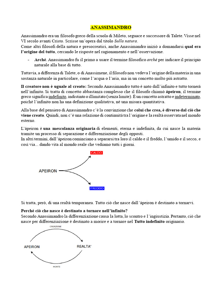 Anassimandro, Anassimene, Pitagora | PDF