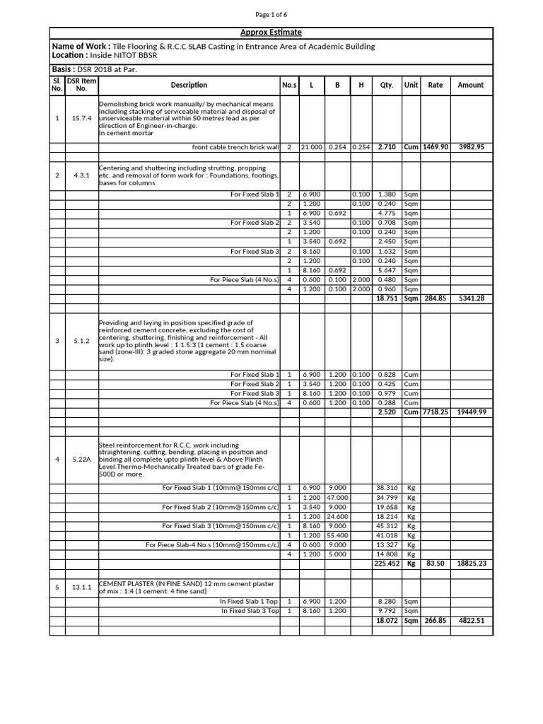 Estimate - Tile Flooring & R.C.C SLAB Casting in Entrance Area of Academic Building Inside NITOT ...