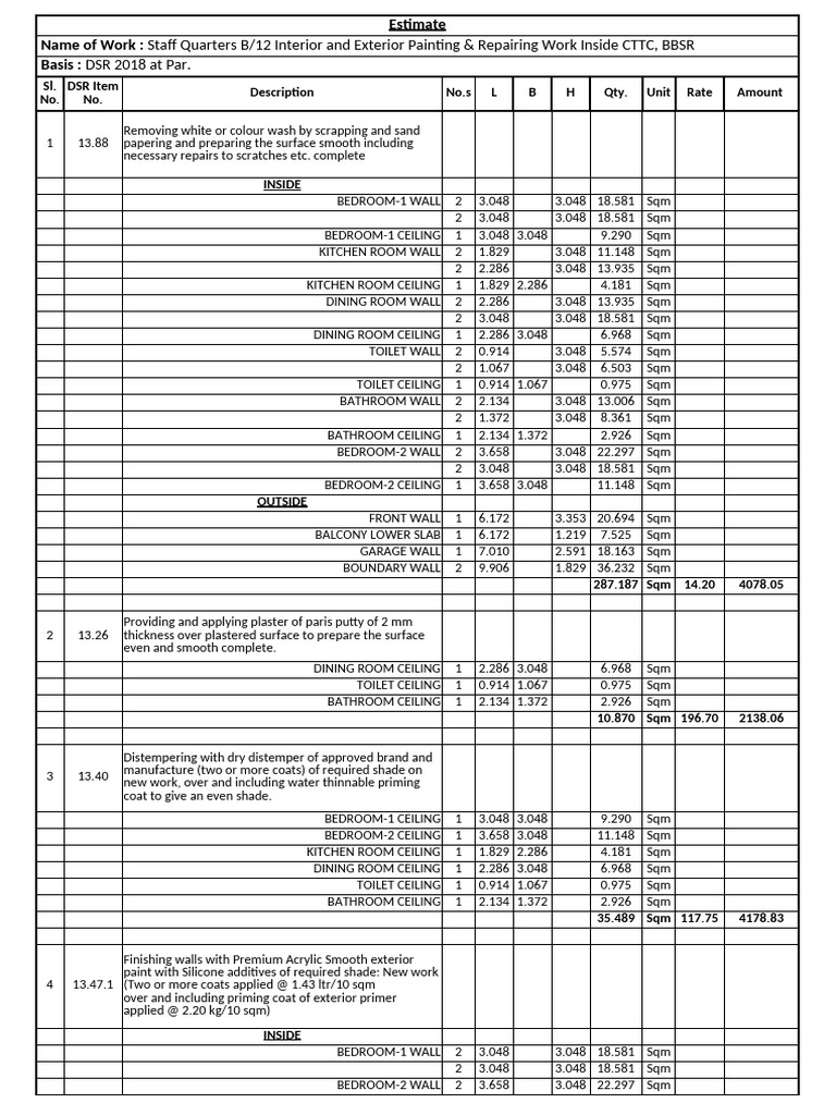 Estimate - Staff Quarters B12 Interior and Exterior Painting ...