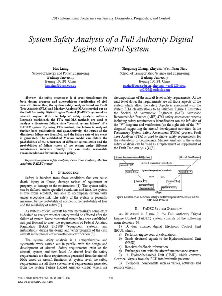 System Safety Analysis of A Full Authority Digital Engine Control ...
