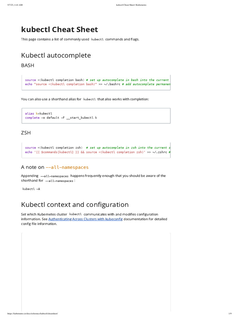 Kubectl Cheat Sheet - Kubernetes - Ultimate | PDF
