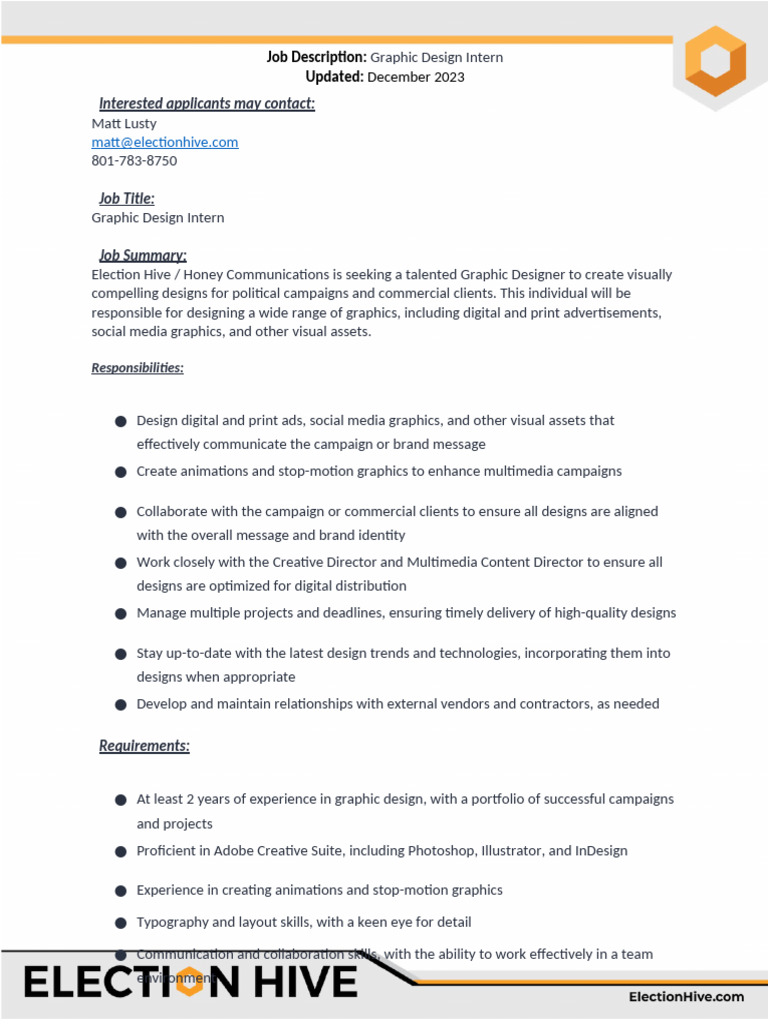 Graphic Design Intern Job Description | PDF