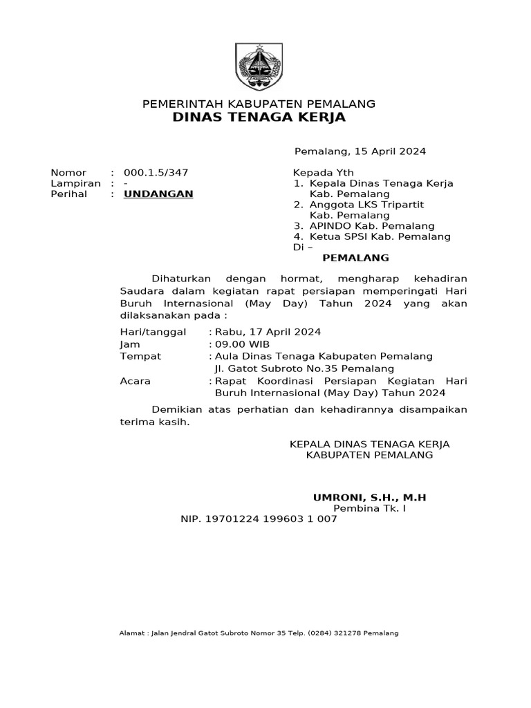 Draft Undangan Rapat Mayday | PDF