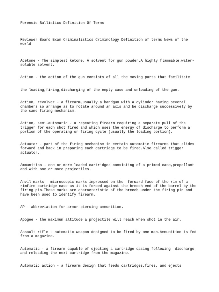 Ballistics Definition of Terms | PDF