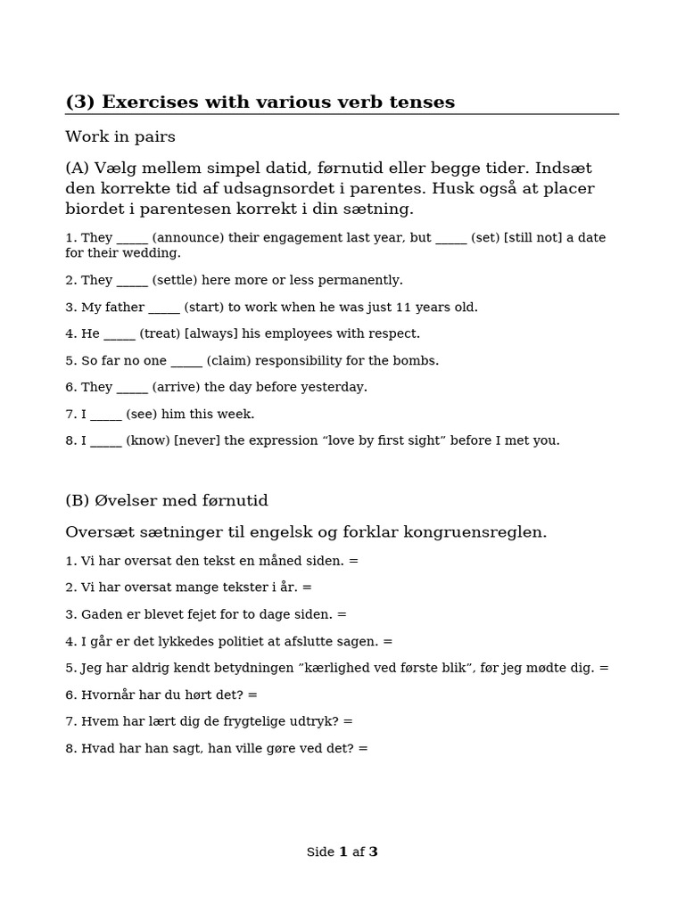 Verb Tense Exercises for English Learners | PDF